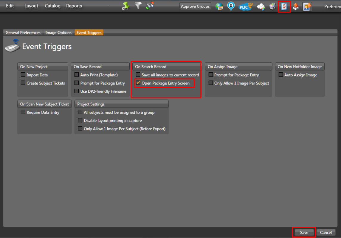 Setting Package Entry Screen to Open on Search